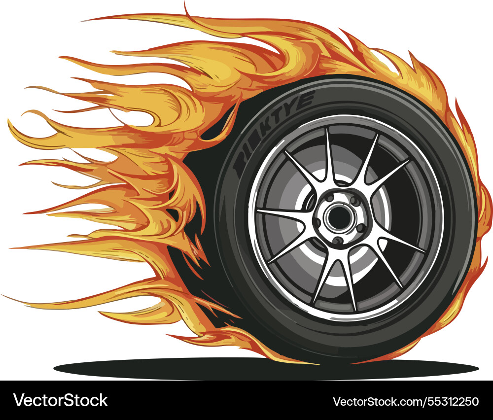 Car tyre with fire flames mascot design Royalty Free Vector