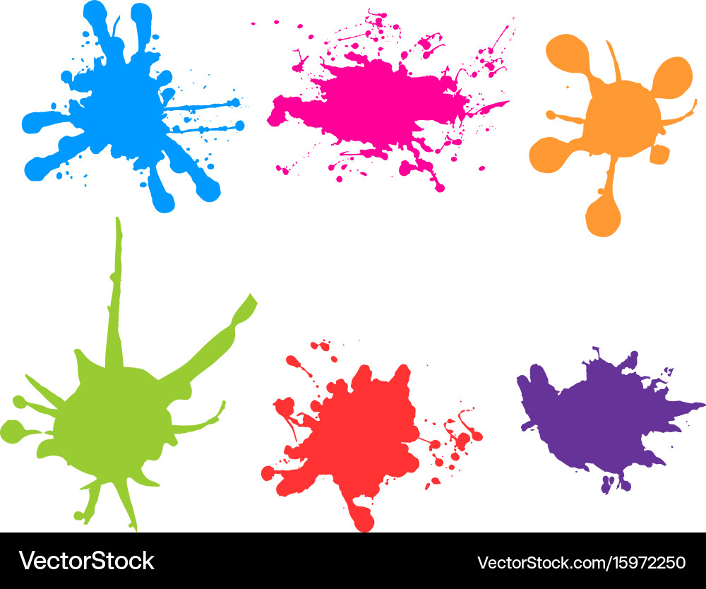 Color paint splatter splashes set Royalty Free Vector Image