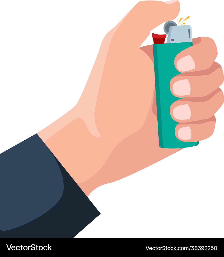 Hand lighter man holding in fire gas flame Vector Image