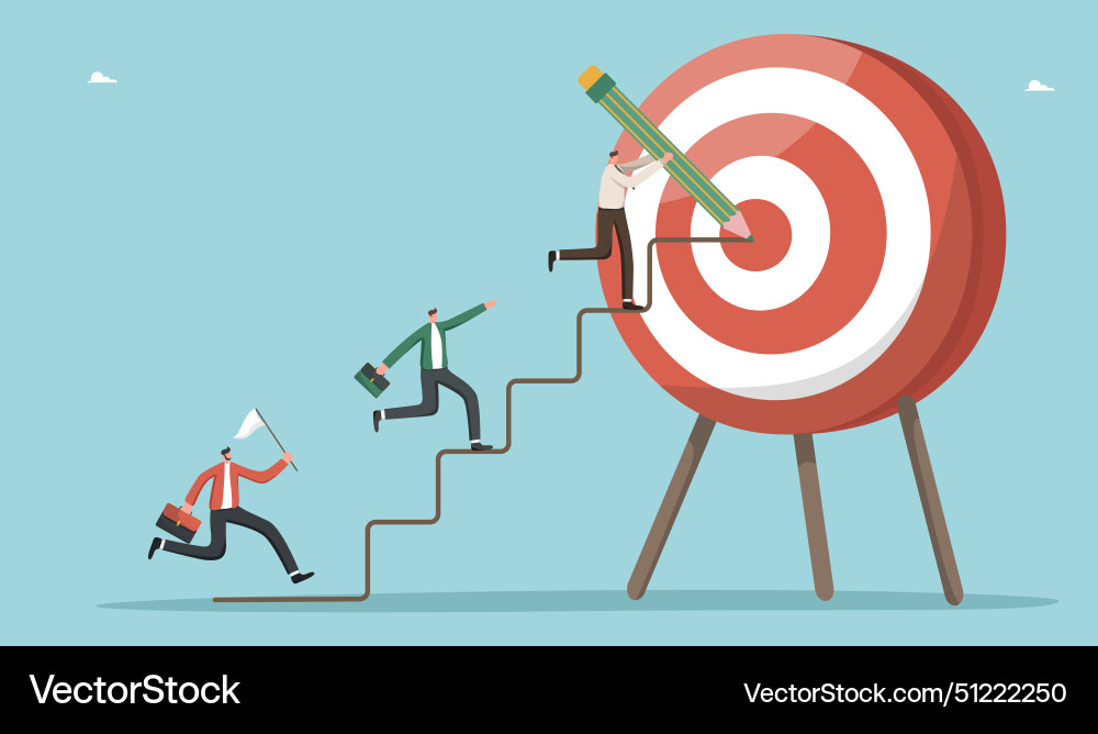 Leader drawing path to target on dartboard Vector Image