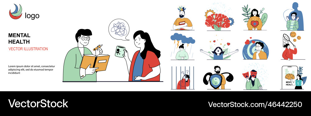 Mental health concept with character situations Vector Image