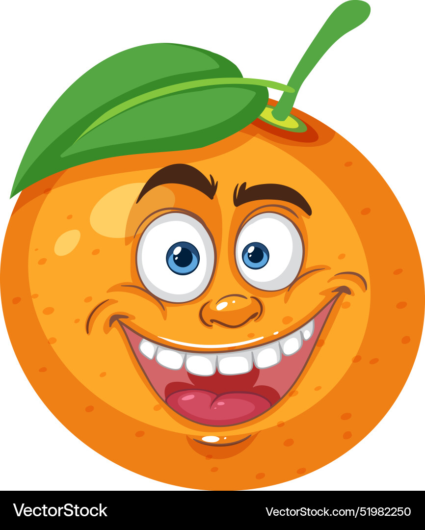 Smiling orange with leaf and expressive eyes Vector Image