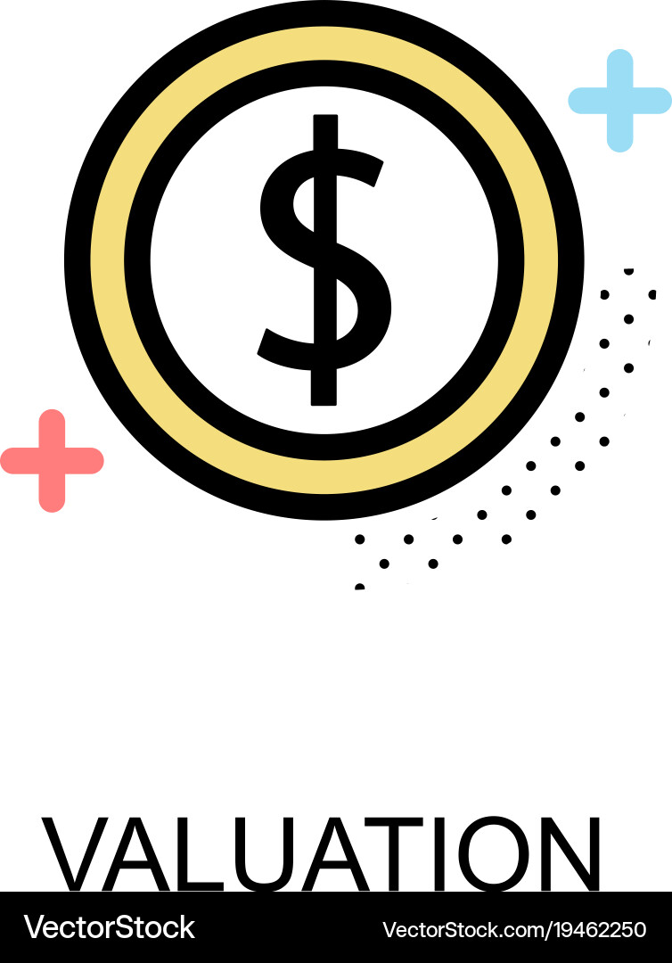 Valuation icon with coin on white background Vector Image