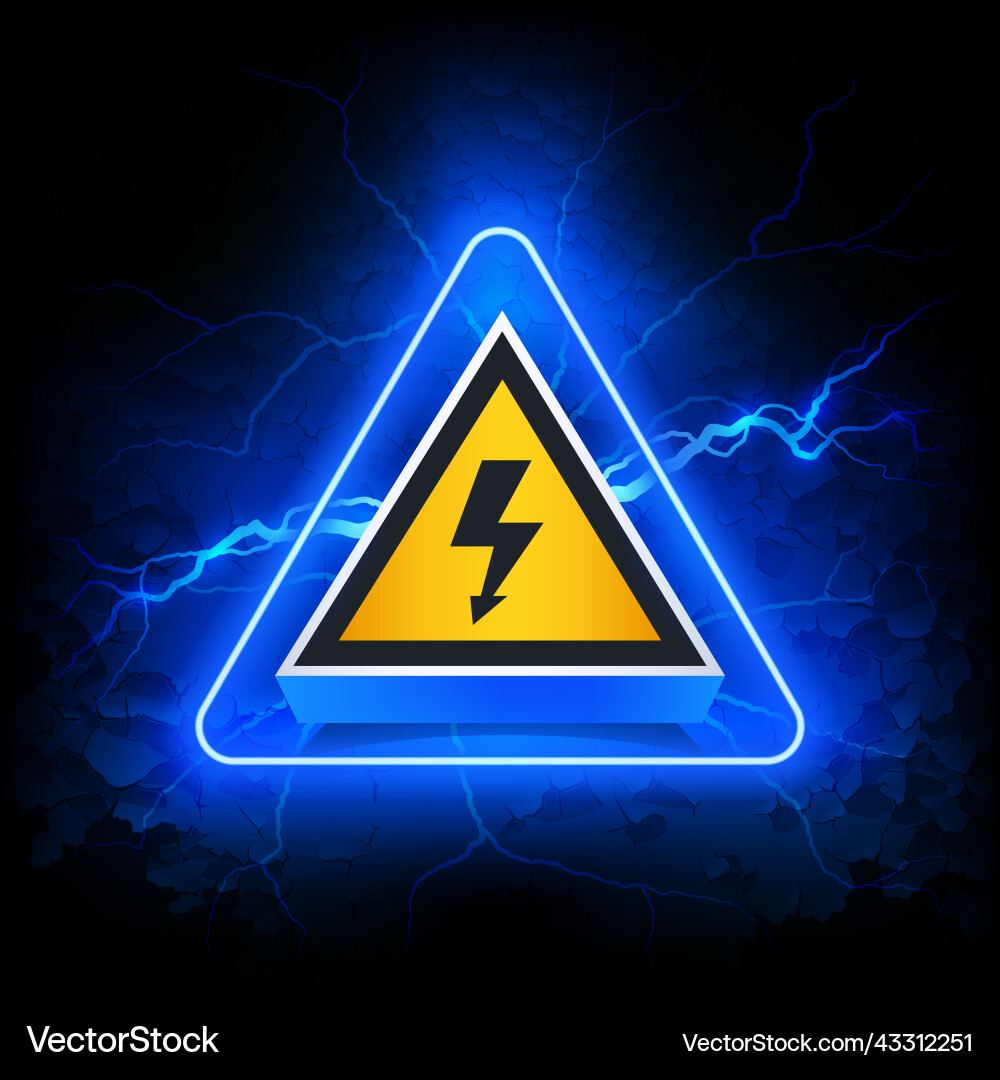 Blue neon high voltage sign on grunge background Vector Image