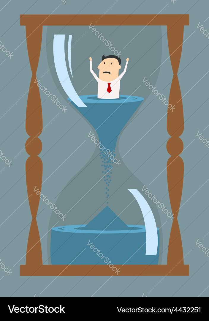Cartoon businessman drowning in time Royalty Free Vector