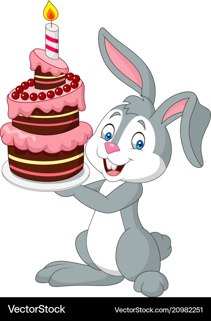 Cartoon rabbit holding birthday cake Royalty Free Vector