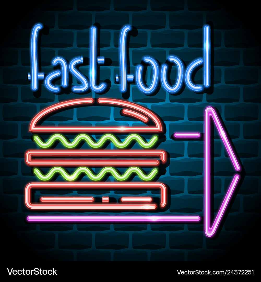 Fast food neon advertising sign Royalty Free Vector Image