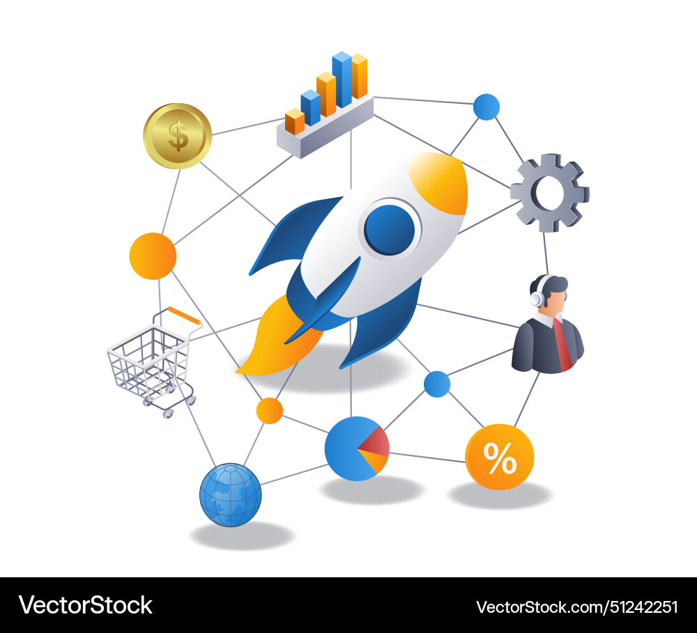 Launching business startup infographic 3d flat Vector Image
