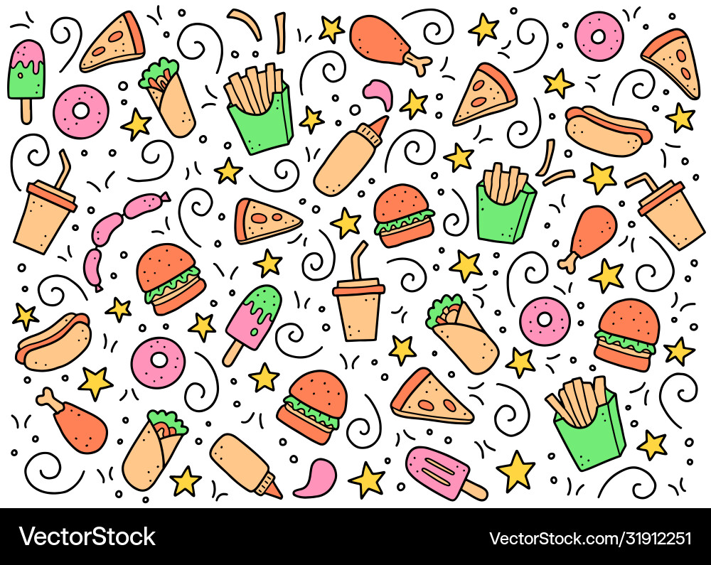 Set hand drawn fast food doodle Royalty Free Vector Image