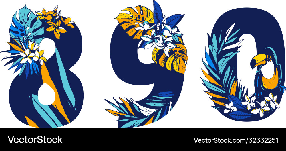 Tropical Numbers & Floral Set Royalty Free Vector Image