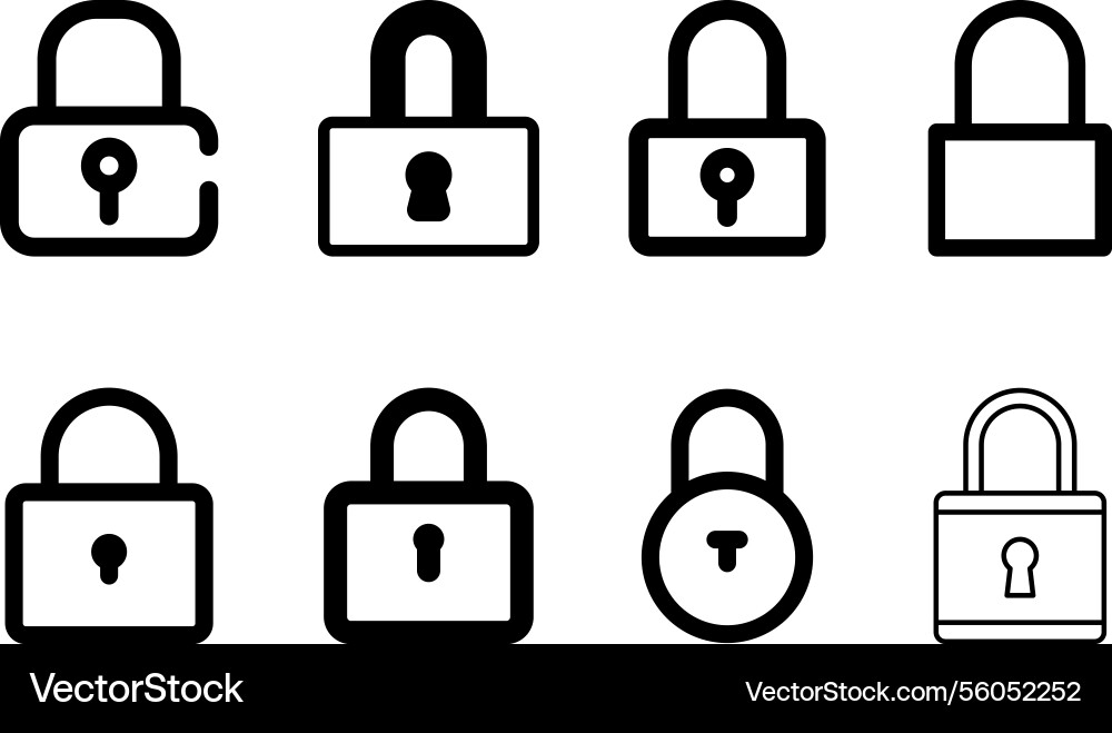 A set of lock line icon on white background Vector Image