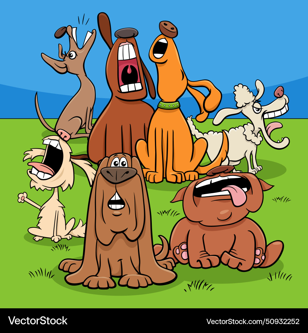 Cartoon dogs characters group barking or howling Vector Image