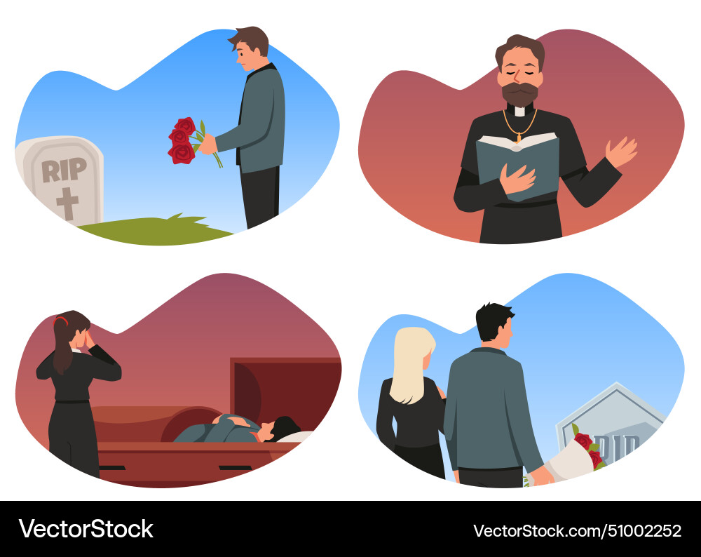Funeral cemetery ceremony set Royalty Free Vector Image