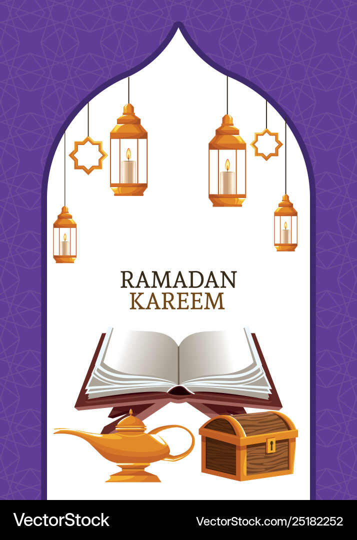 Ramadan kareem with koran and chest Royalty Free Vector