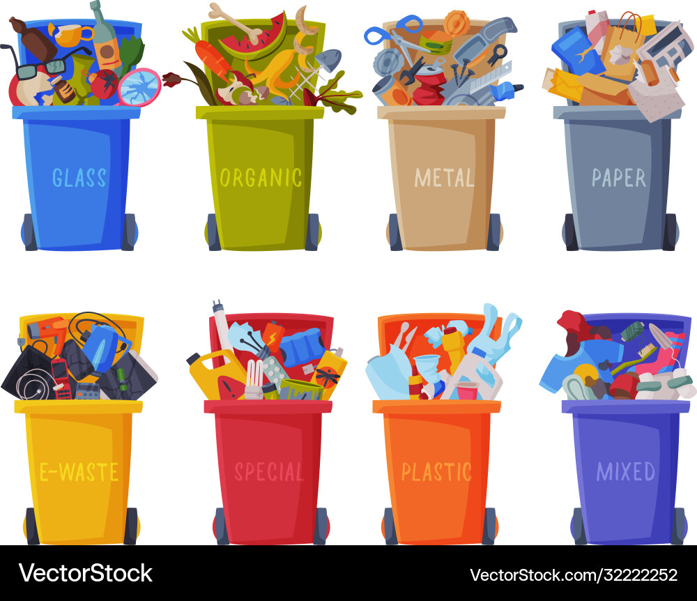 Waste Sorting Trash Cans Royalty Free Vector Image