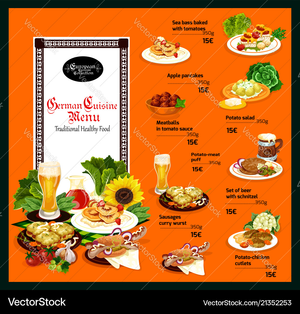 German Food Menu - Traditional Dishes Royalty Free Vector