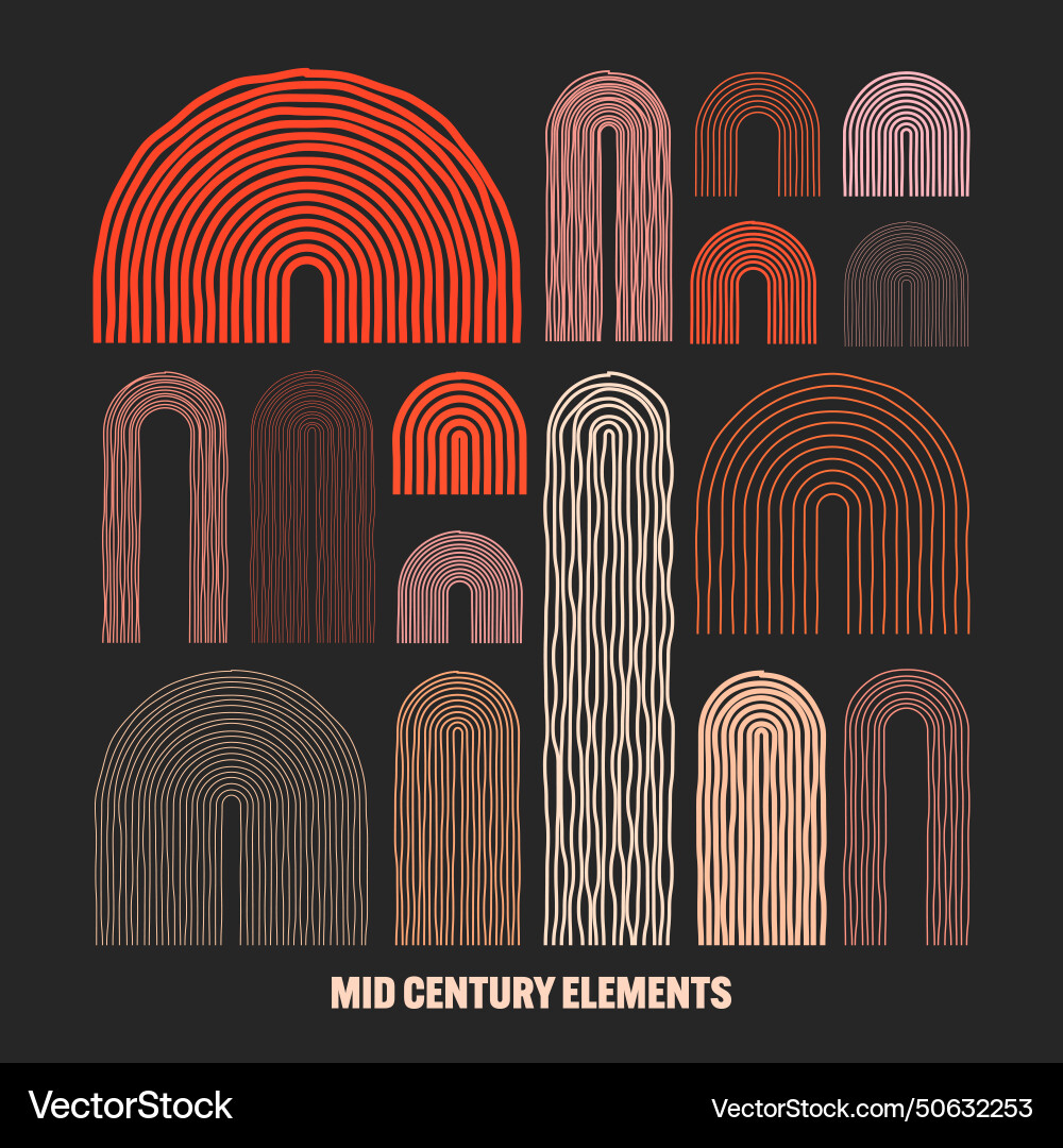 Mid century arch elements modern geometric shapes Vector Image