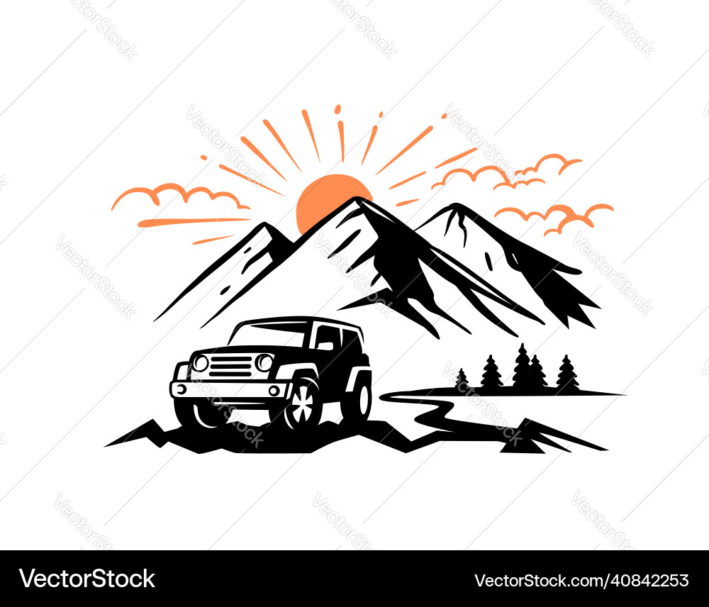 Mountain landscape with off road car suv Vector Image