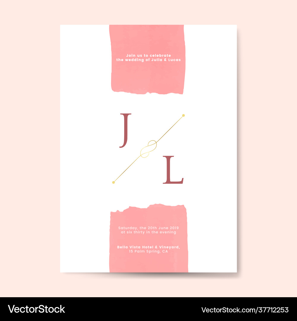 Pink wedding invitation card Royalty Free Vector Image