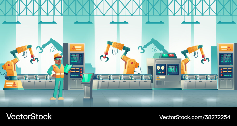 Factory robotized production line cartoon Vector Image