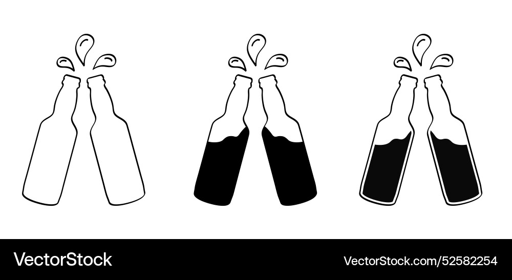 Glass beer bottle and cheers line pattern Vector Image