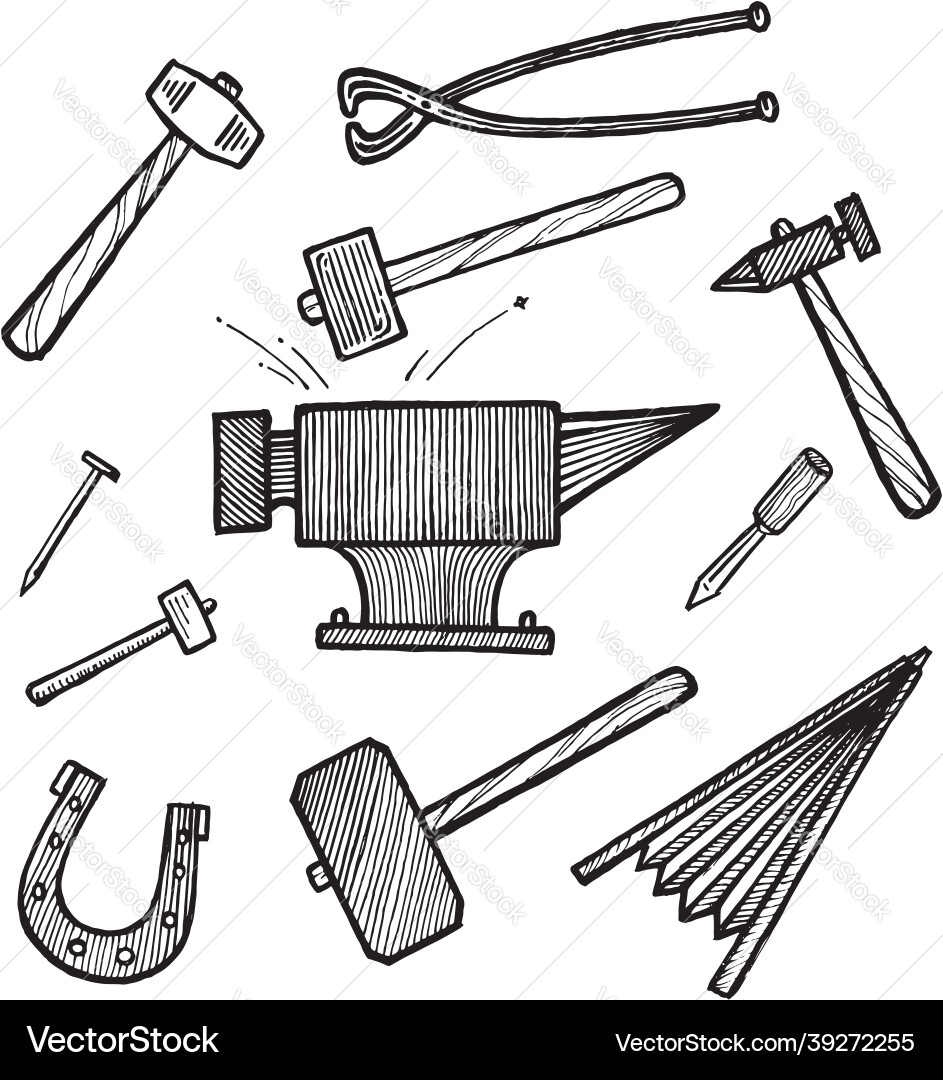 Blacksmithing anvil tongs hammer Royalty Free Vector Image