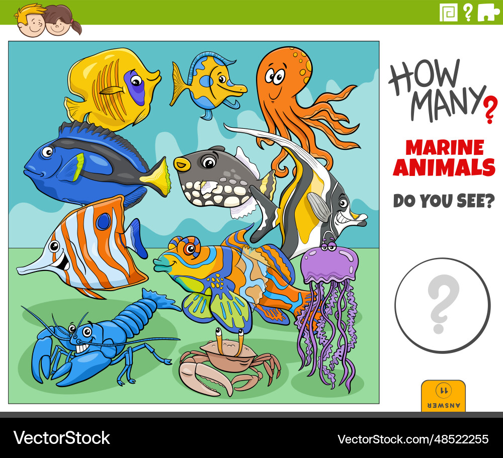 Counting cartoon marine animals educational Vector Image