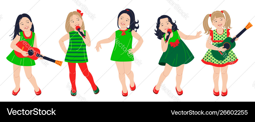 Cute little girls group isolated Royalty Free Vector Image