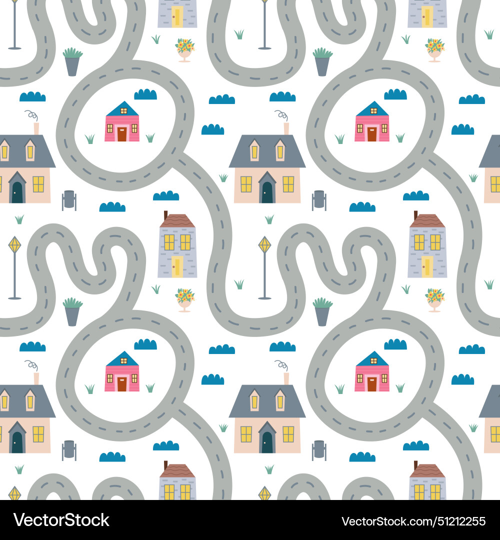 Cute road map seamless pattern Royalty Free Vector Image