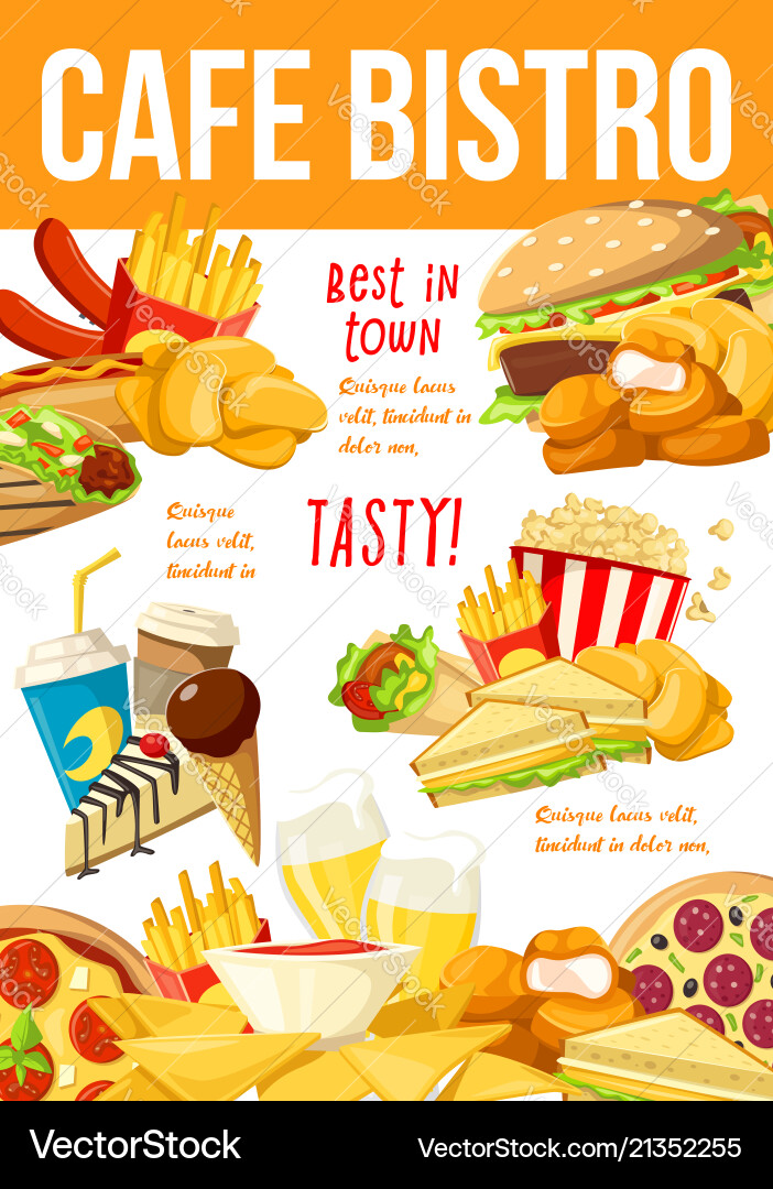 Fast food menu restaurant takeaway poster Vector Image