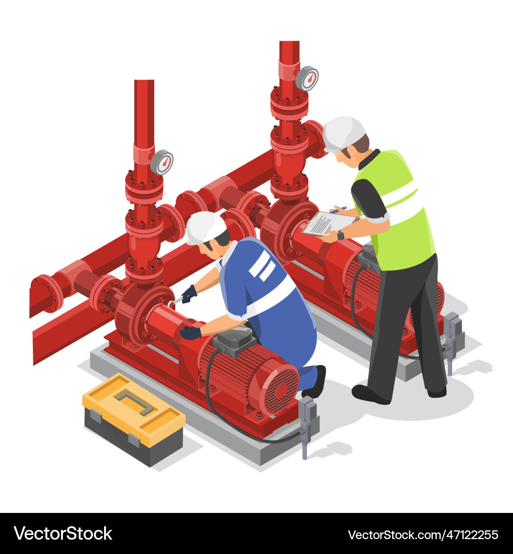 Industrial emergency red fire water pumps Vector Image