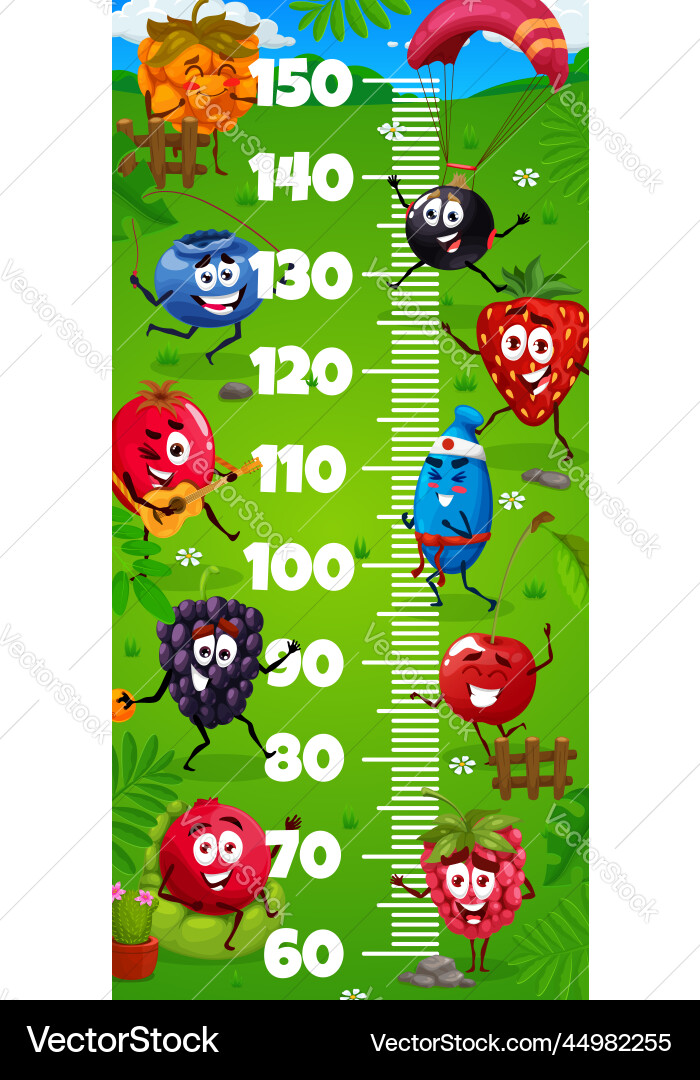 Kids height chart with cartoon berry characters Vector Image