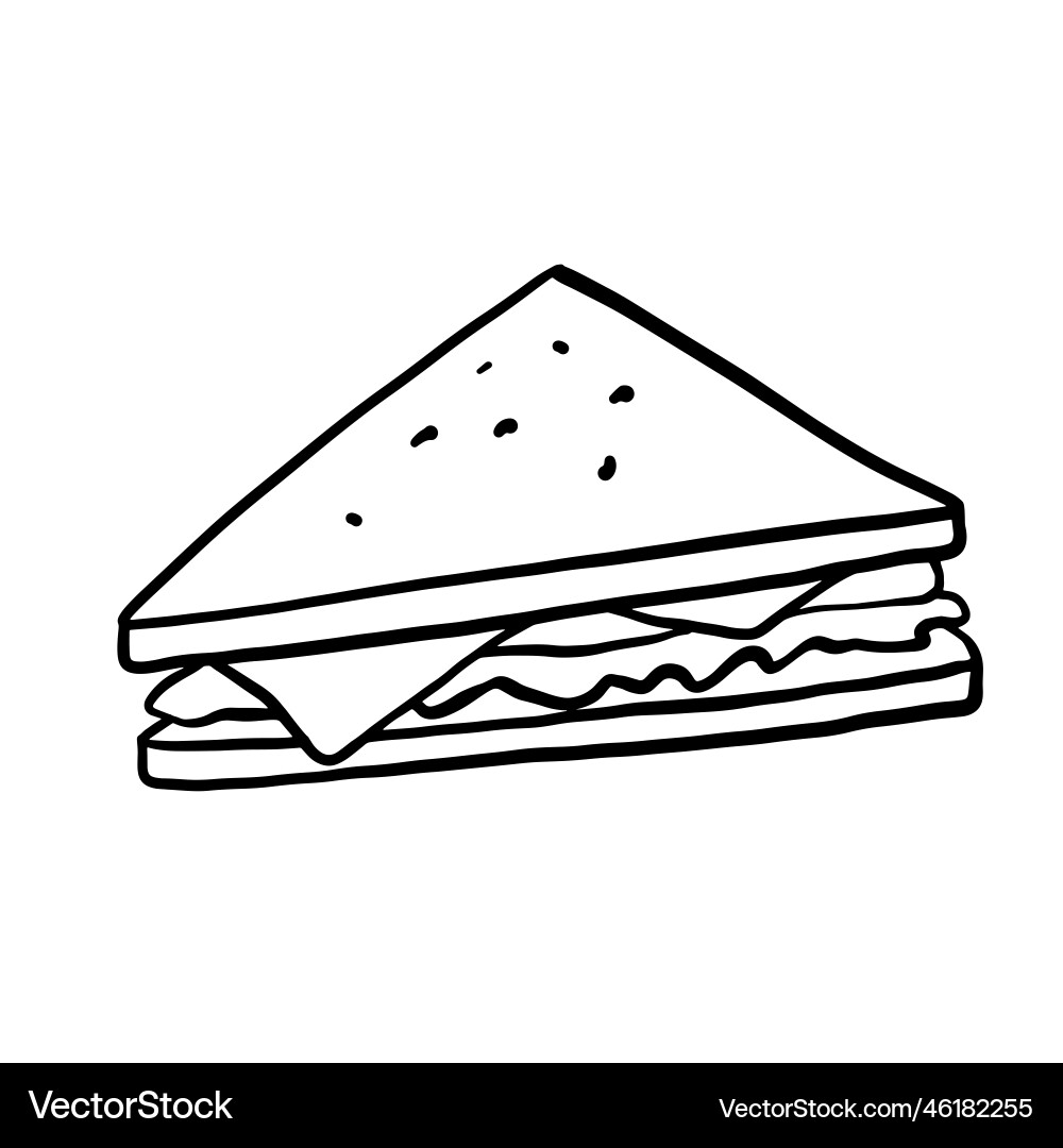 Sandwich in doodle style outline Royalty Free Vector Image