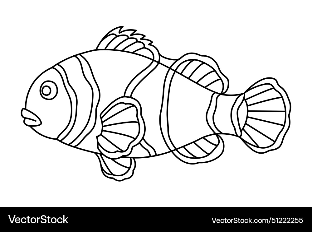 Tropical fish hand drawn line art coloring page Vector Image