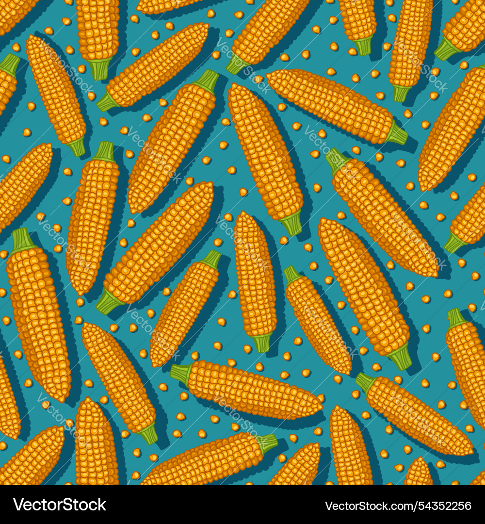 Corn cobs on blue background seamless pattern Vector Image