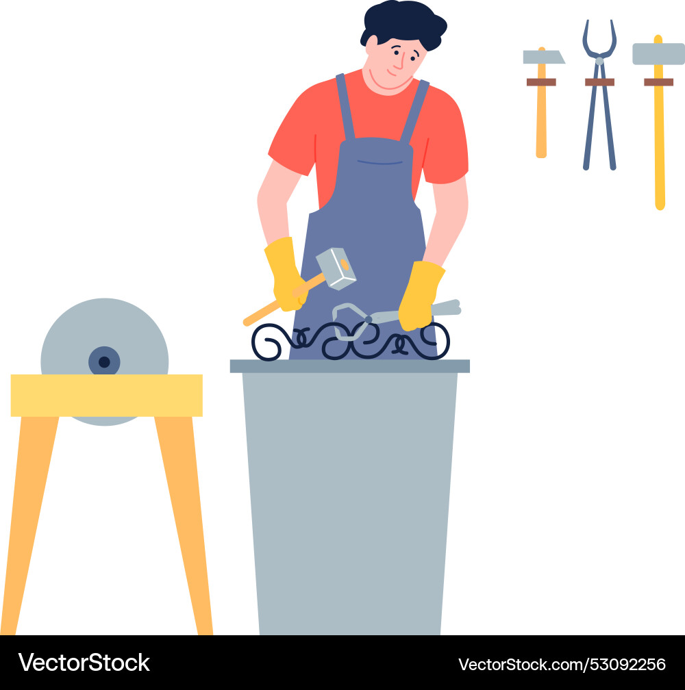 Metalworking character forgery man craftsman Vector Image