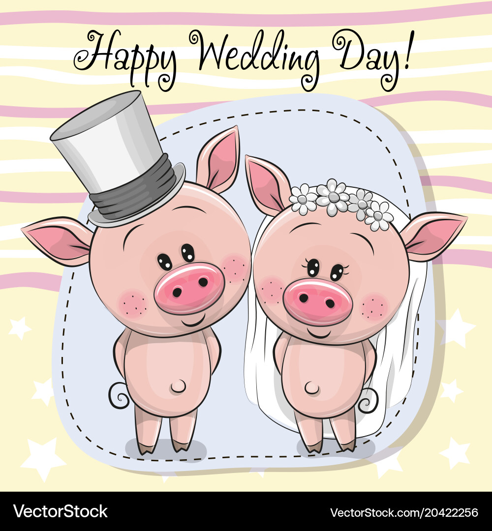 Piggy Wedding Couple Card Royalty Free Vector Image