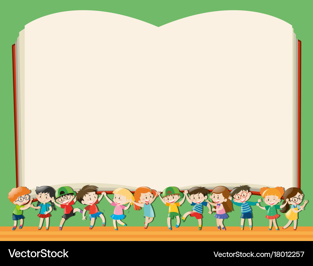 Background template with kids holding big book Vector Image