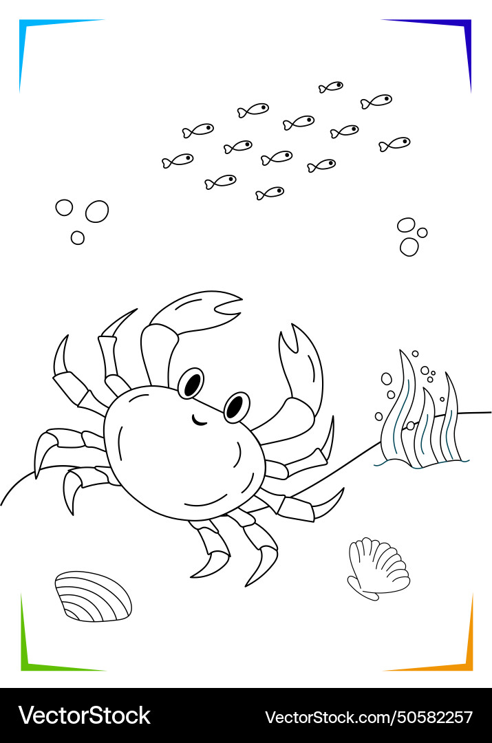 Black and white crab shell seaweed coloring page Vector Image