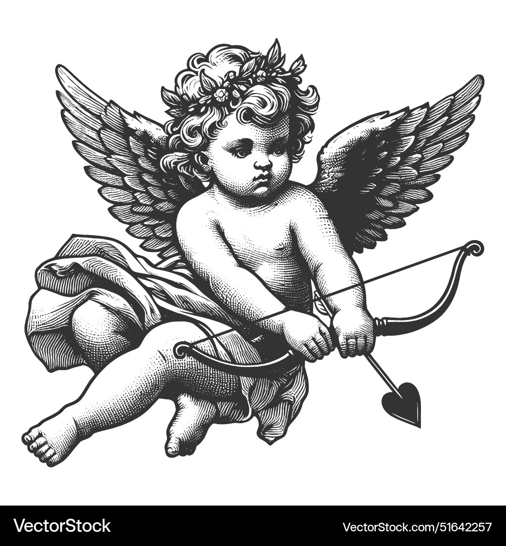 Cupid Angel with Bow & Arrow Royalty Free Vector Image