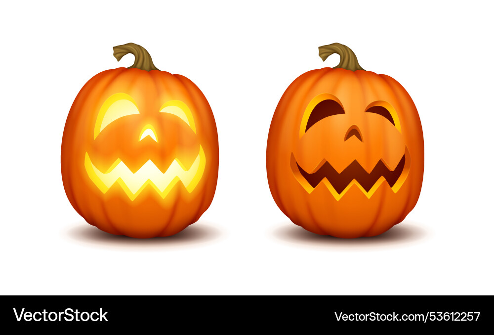 Jack-o-lanterns with sharp teeth realistic color Vector Image