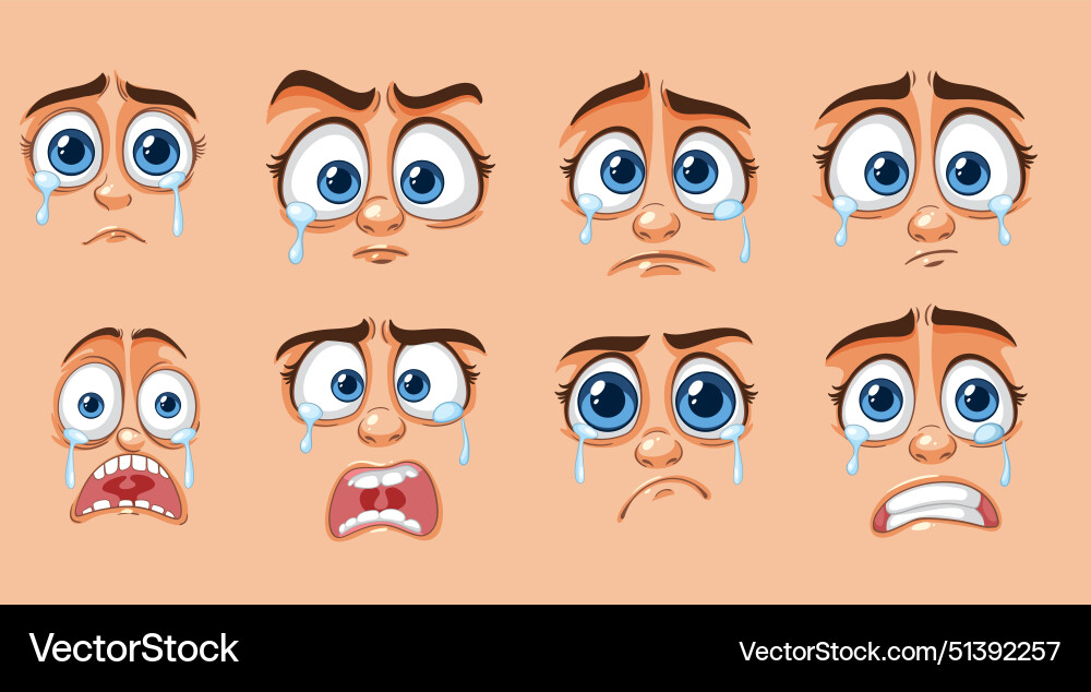 Nine cartoon faces showing different emotions Vector Image