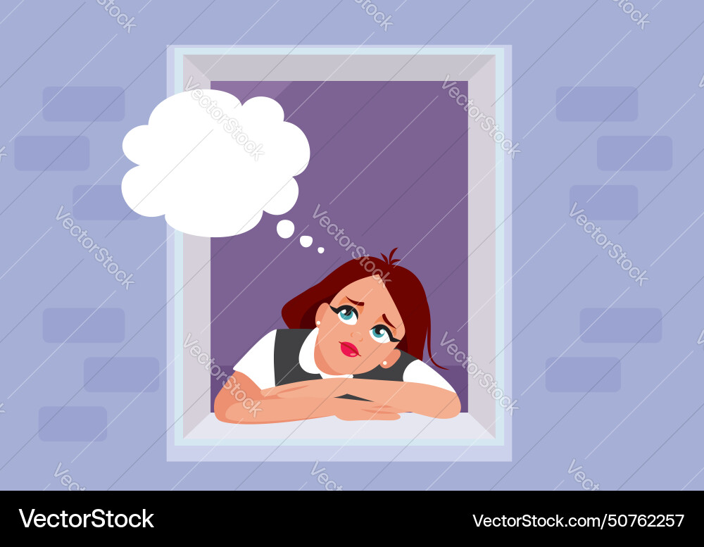 Sad melancholic woman sitting by the window Vector Image