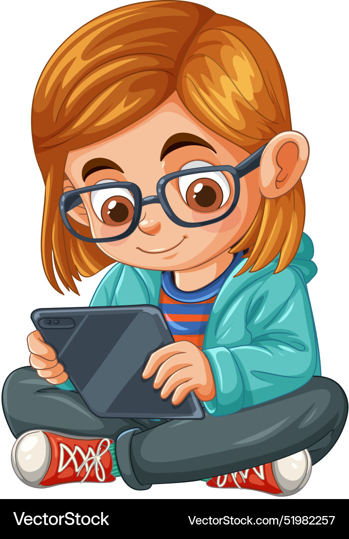 Young child engaged with a digital tablet Vector Image