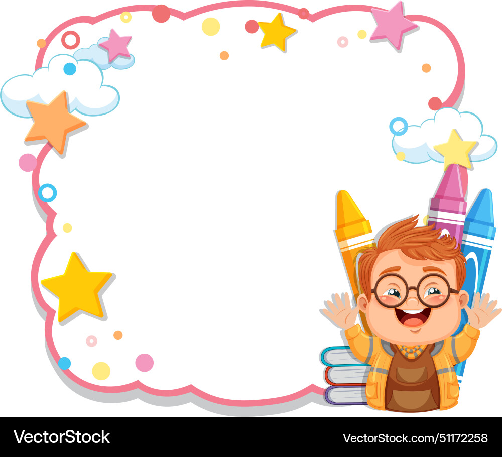 Cheerful young boy with large crayons Royalty Free Vector