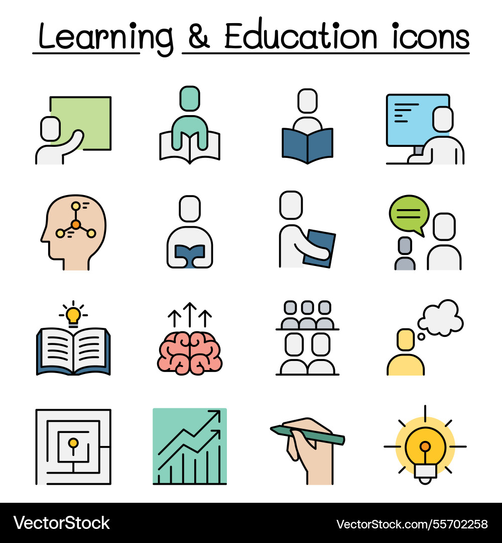 Education and learning icon set in colorline style