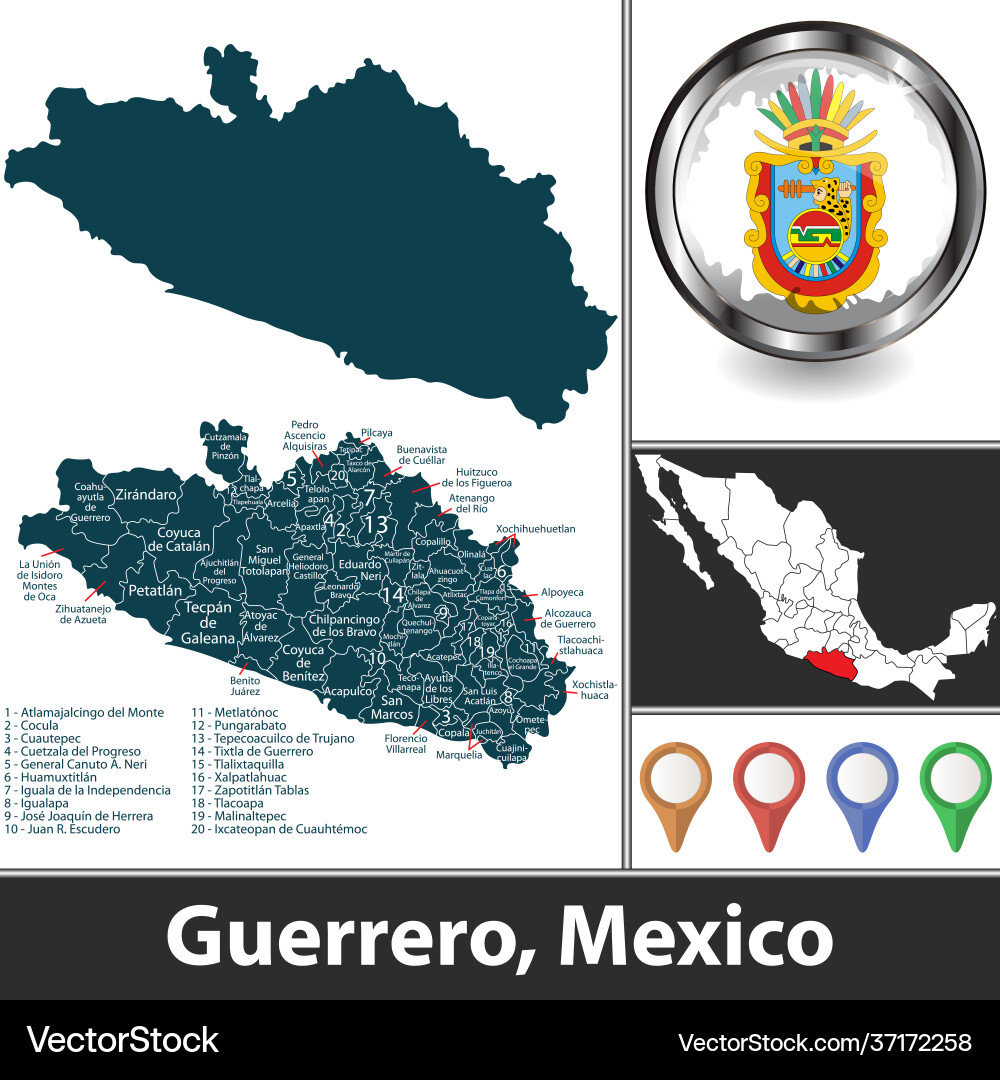 Map guerrero mexico Royalty Free Vector Image - VectorStock