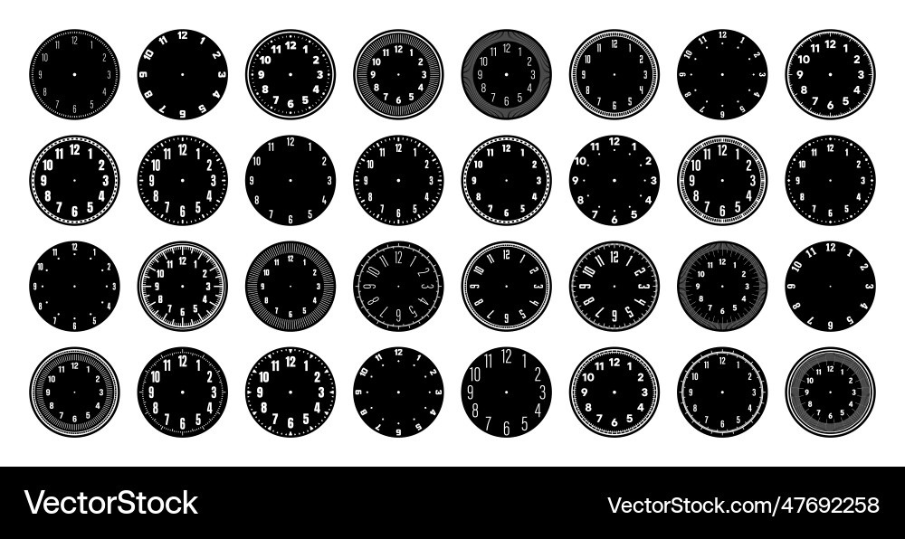 Mechanical clock faces watch dial with numerals Vector Image