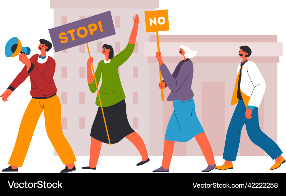 Protesters encouraging to stop people shouting Vector Image