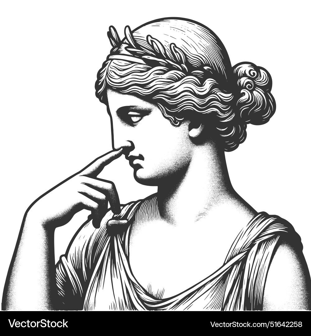 Statue picking nose engraving Royalty Free Vector Image